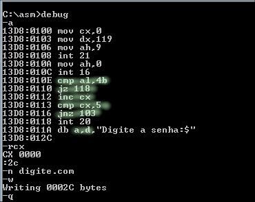 Instruções Assembly diretamente no Debug - Linguagem Assembly X86